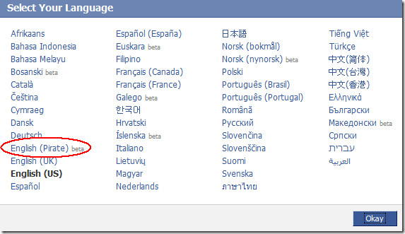 Change Language In Facebook To English Pirate Mode