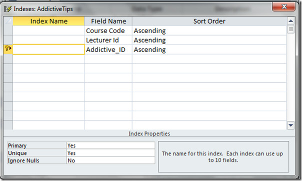 Create Table Index In Access 2010