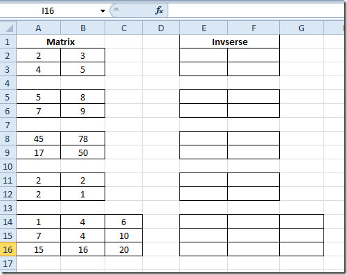 Excel 2010 Matrix Inverse Function MINVERSE 