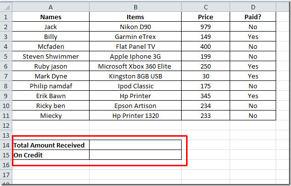 SUMIF Function In Excel 2010