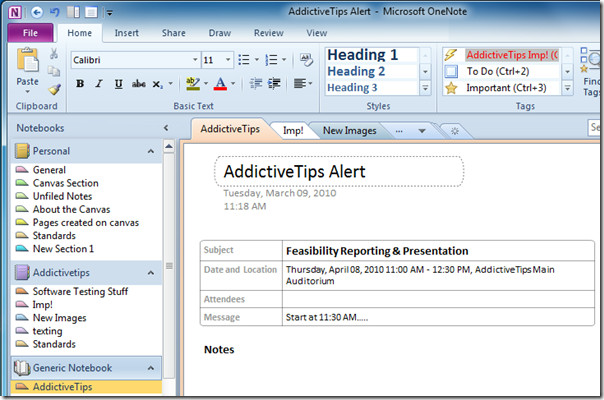 Send Outlook 2010 Meeting Details To OneNote 2010