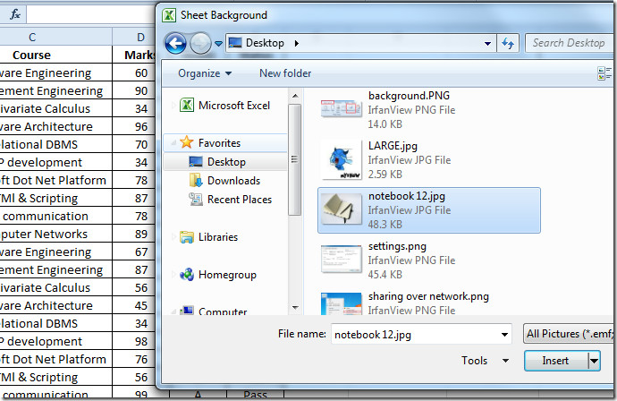 Insert Background Image In Excel 2010