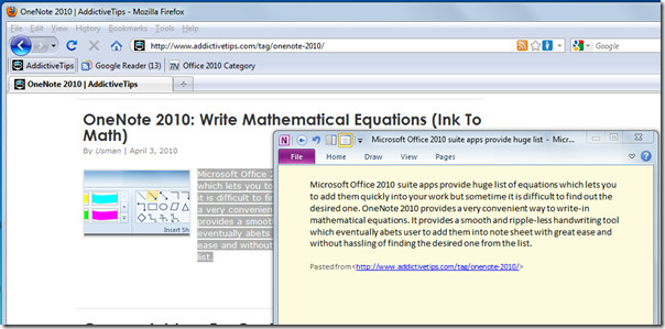 Send To OneNote 2010 Web Browser Integration