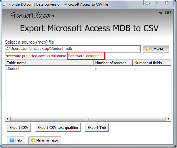 Convert Password Protected Access MDB File To CSV Format