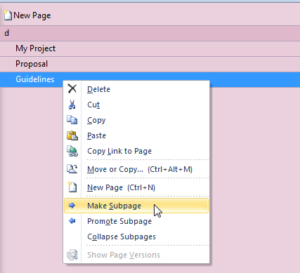 How to Create Sub-Page In OneNote 2010