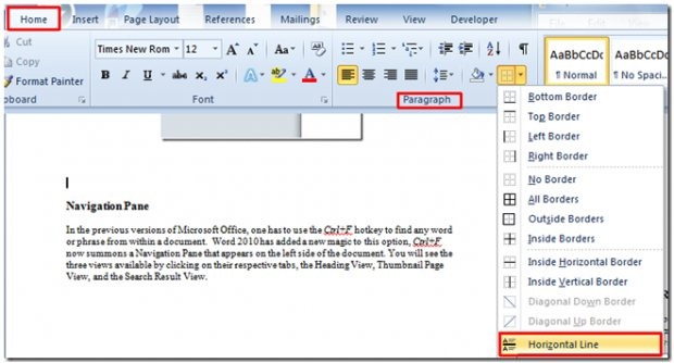 How To Quickly Insert Horizontal Line In Word 2010 Document How To Quickly Insert Horizontal Line In Word 2010 Document