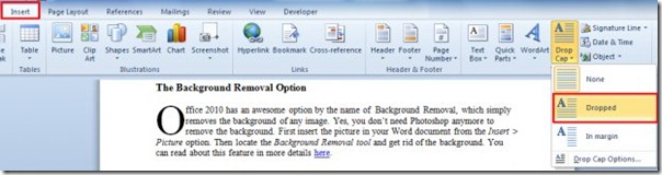How To Drop Cap Of Letter In Word 2010