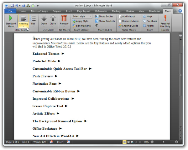 Insert Collapse Expand Options In Word Document More Add in 