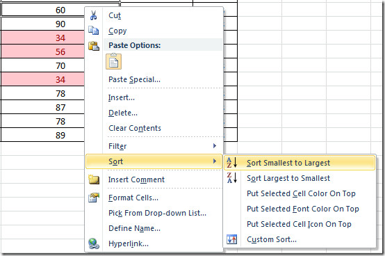 Quickly Sort Numeric Data In Excel 2010 Spreadsheet