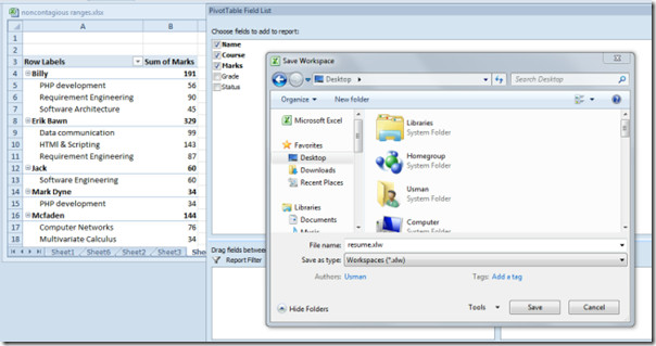Save Excel 2010 Workbook Window Layout As Workspace