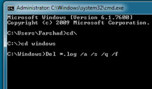 Delete Log Files From Windows Directory Using Command Prompt