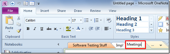 Add New Section In OneNote 2010 Notebook