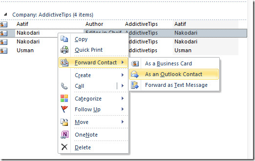 Outlook 2010 Quickly Send Contact Details Via Email
