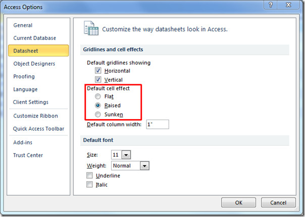 Apply Effects On Access 2010 Database Table Cells