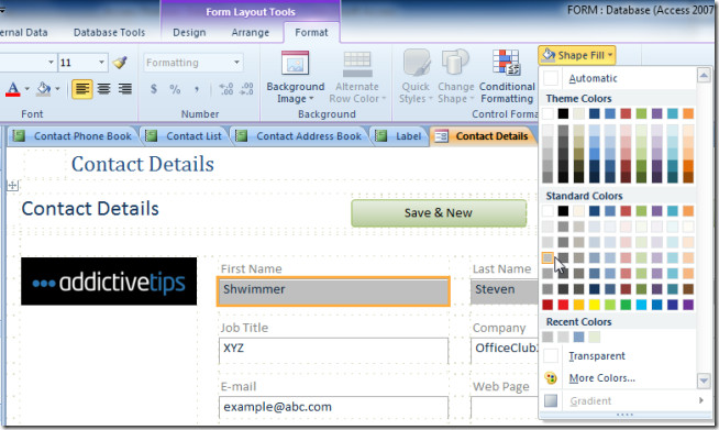 How To Fill Color In Access 2010 Form s Fields