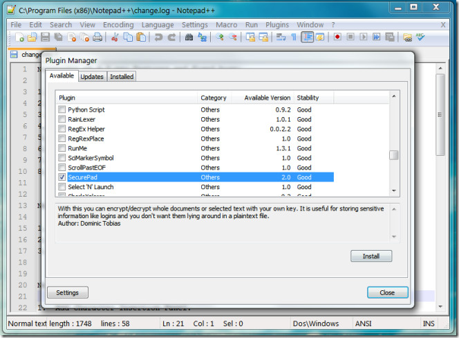 Encrypt Notepad Text Documents With Securepad Plugin 