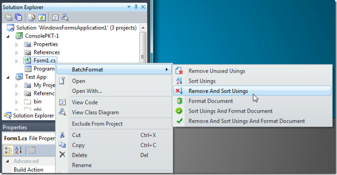 BatchFormat Remove Unused Usings And Format Visual Studio Document BatchFormat Remove Unused Usings And Format Visual Studio Document