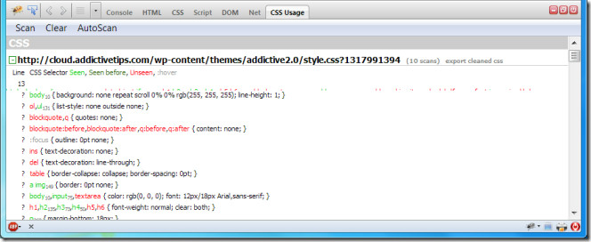 Css Usage View Css Rules Used On Web Pages And Export File Firefox