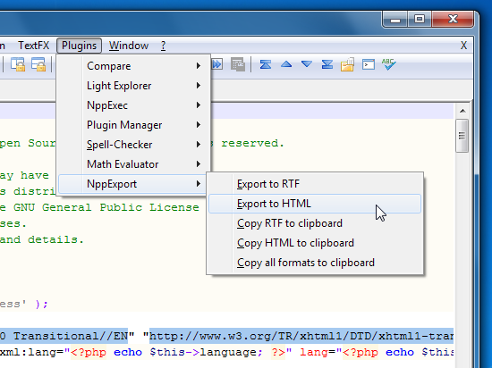 NppExport For Notepad Export Highlighted Code In HTML RTF Format