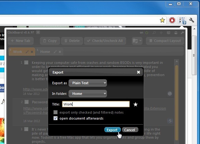ClickBoard Create Notes Export To Google Docs Chrome 