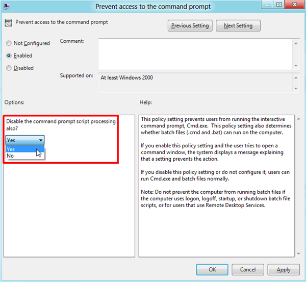 Disable Windows Cli And Command Prompt Script Processing In Windows 8