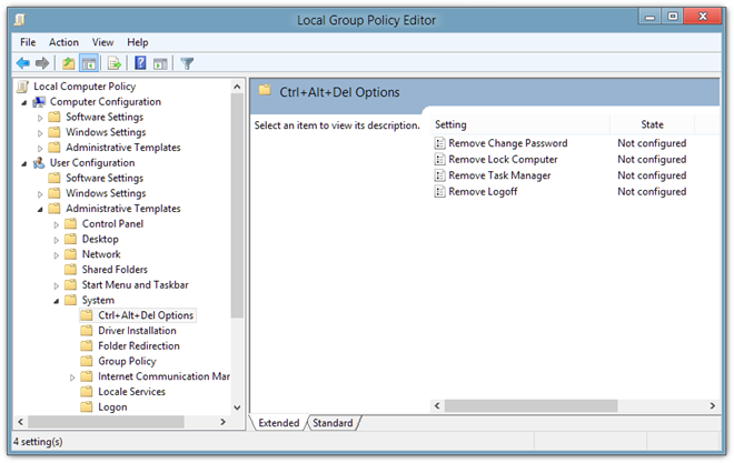 Disable Task Manager & Remove Ctrl+Alt+Del Menu Options In Windows 8 Disable Task Manager & Remove Ctrl+Alt+Del Menu Options In Windows 8
