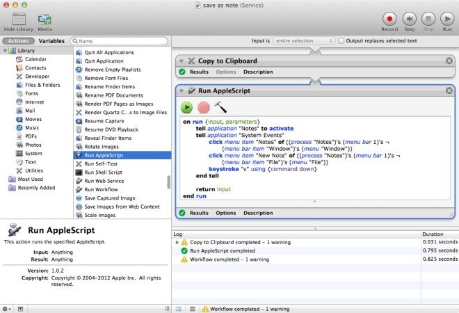 Save Selected Text To Os X Notes App From Right Click Context Menu