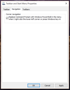 Replace Command Prompt With PowerShell on Power User Menu (Win 10)