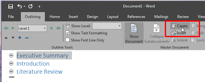 How To Create A Master Document And Add Subdocuments In MS Word 2016