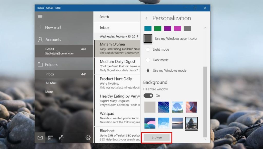 How To Change The Mail App Background In Windows 10