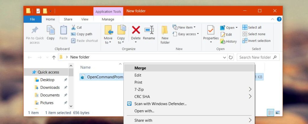 Enable 'Open Command Window Here' in Windows 10 Explorer