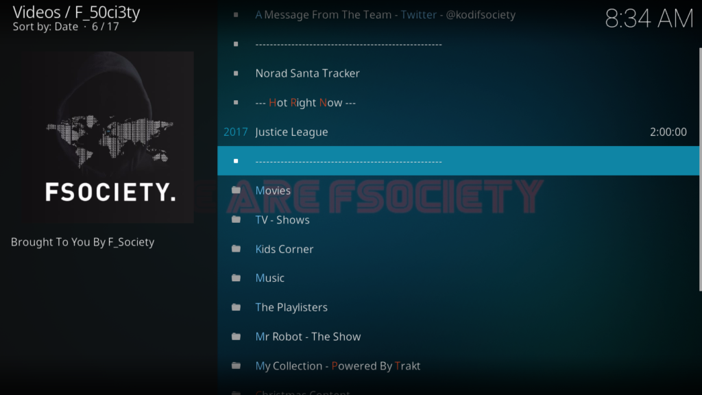 F_50ci3ty (Fsociety) Add-on for Kodi -- Installation and Features