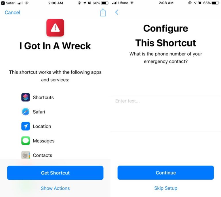 Siri Shortcut: Text an emergency contact if you have an accident