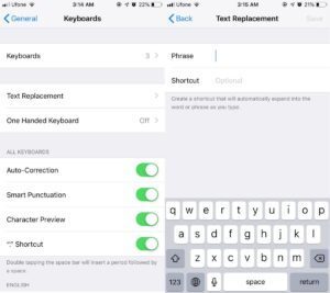 How to create custom text replacement phrases on iOS