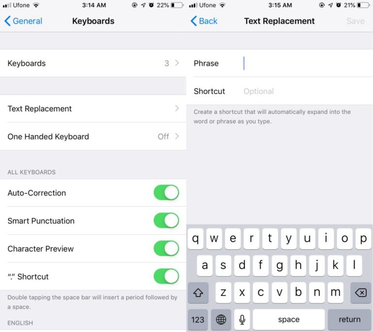 How to create custom text replacement phrases on iOS