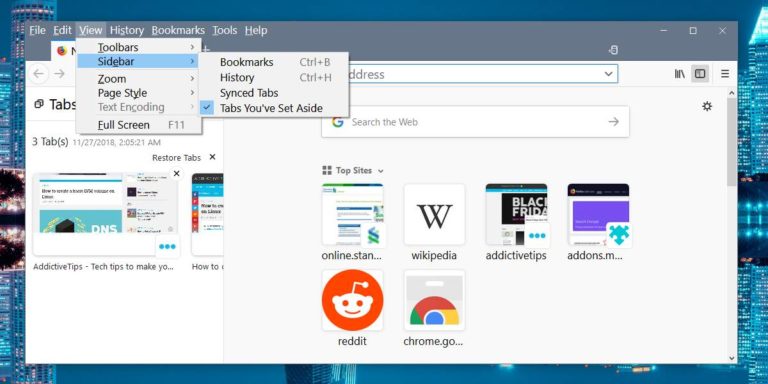 How to set aside tabs on Firefox