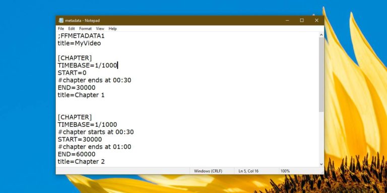 How to add chapters to a video with FFMPEG on Windows 10