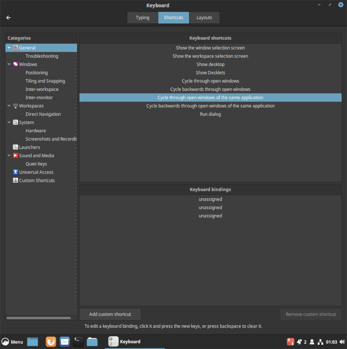 How to customize keyboard shortcuts on Cinnamon