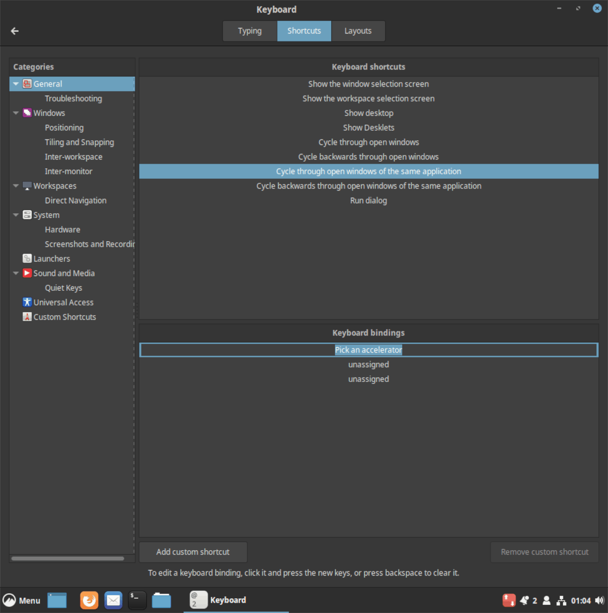 How to customize keyboard shortcuts on Cinnamon