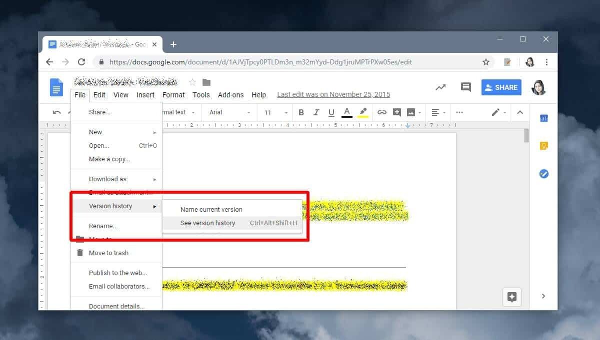 How to view recent file versions on Google Docs