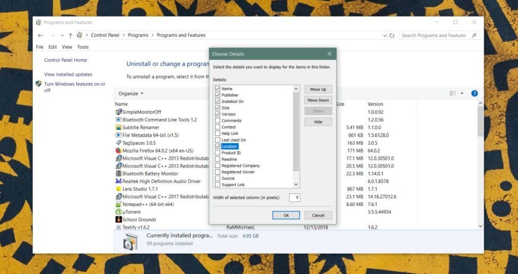 How to find the app directory from the Control Panel on Windows 10