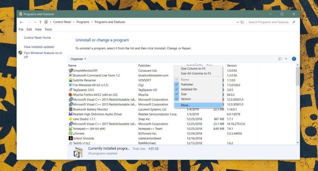 How to find the app directory from the Control Panel on Windows 10