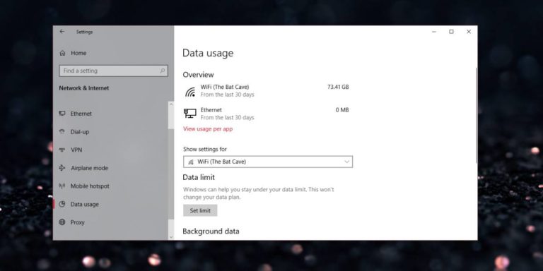 How to set a data limit for a WiFi connection on Windows 10