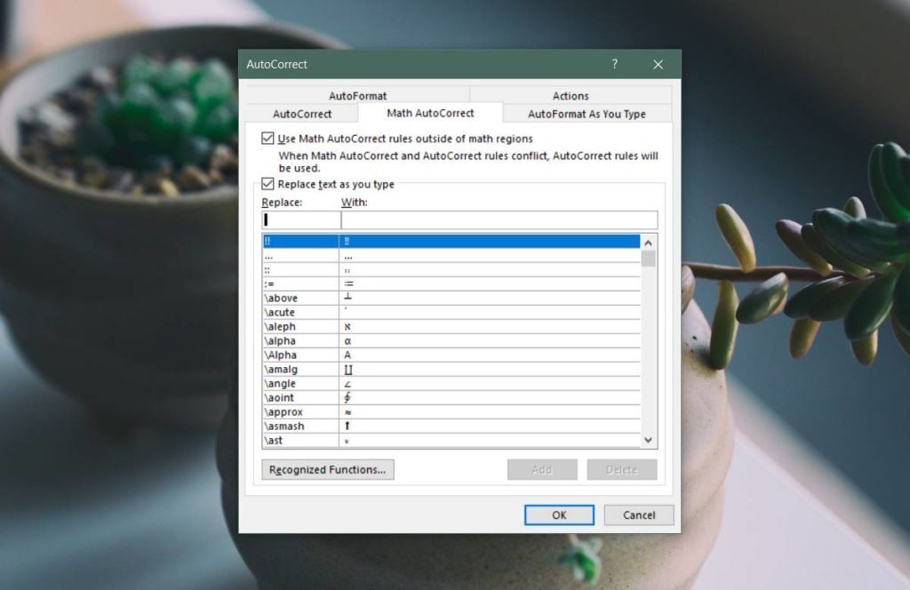 How to enable autocorrect for Math on Microsoft Word