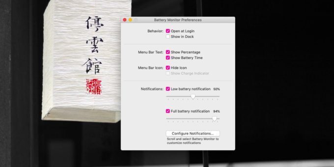 How to get low/full battery alerts on macOS