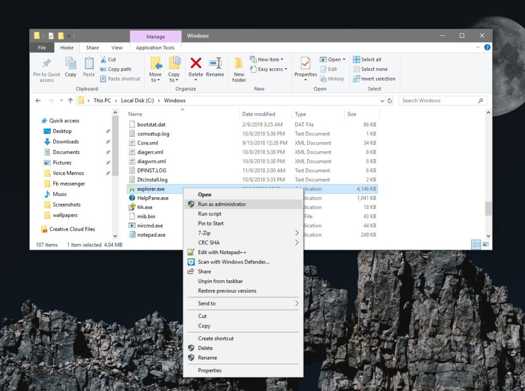 How to run File Explorer with admin rights on Windows 10