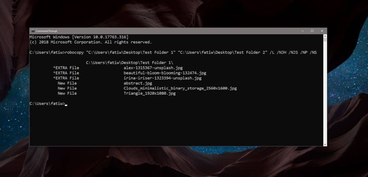 How to compare folder content from the Command Prompt on Windows 10