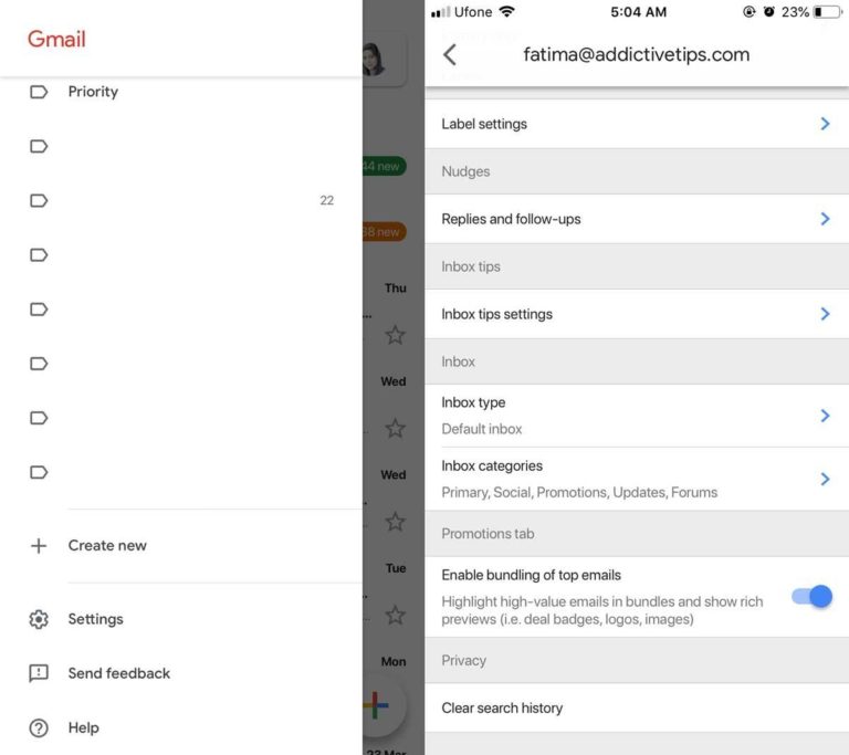 How to disable top emails in Gmail apps