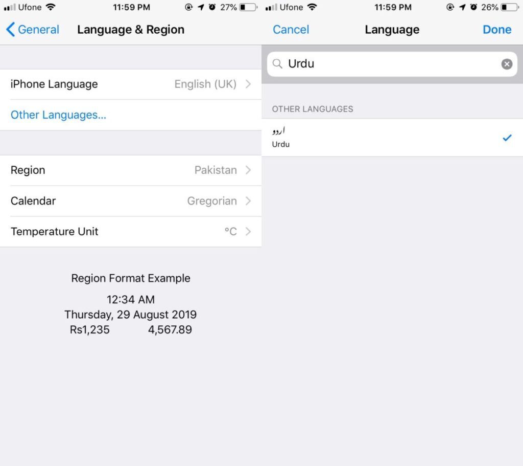 How to change the display language on iOS