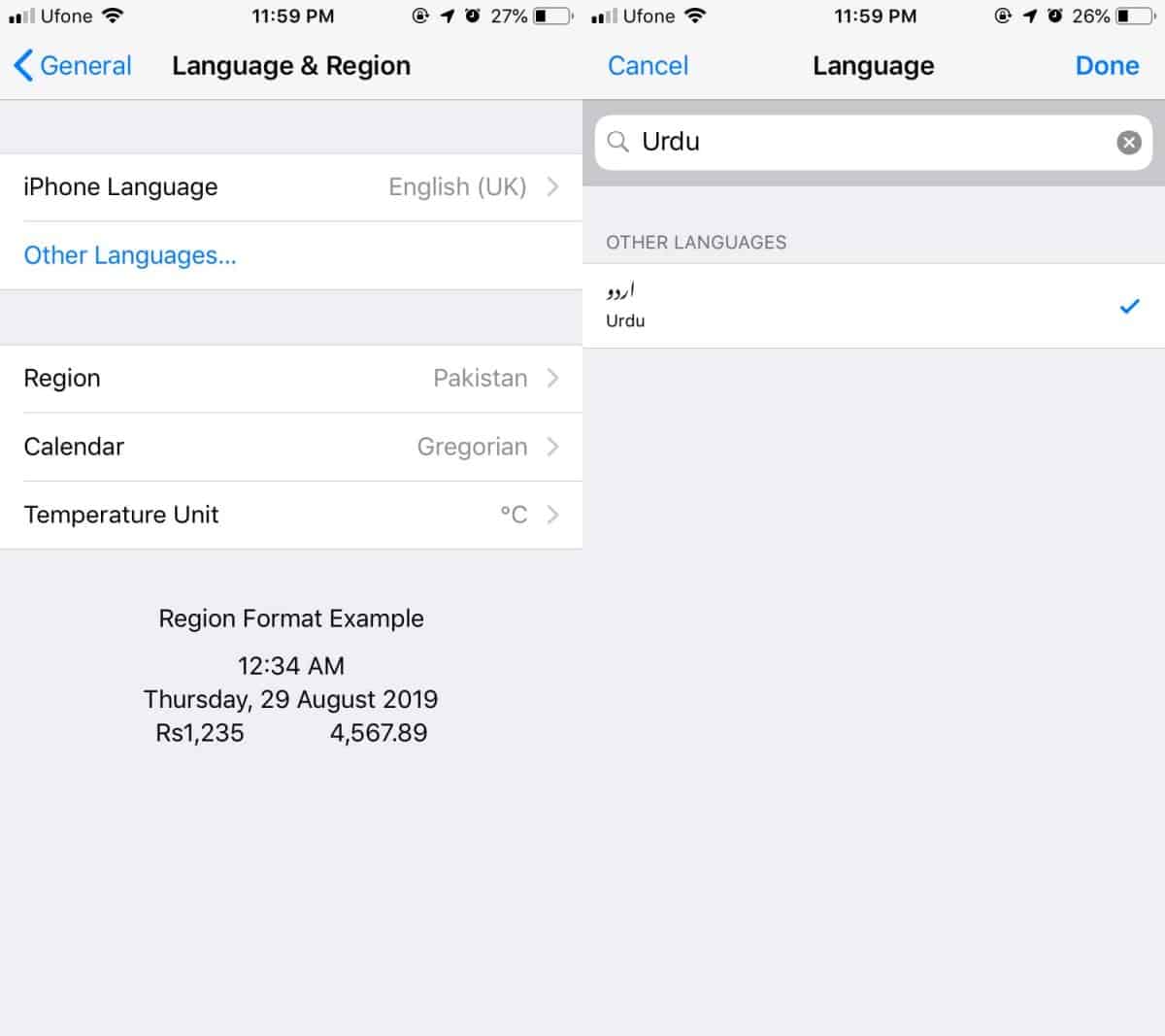 How to change the display language on iOS
